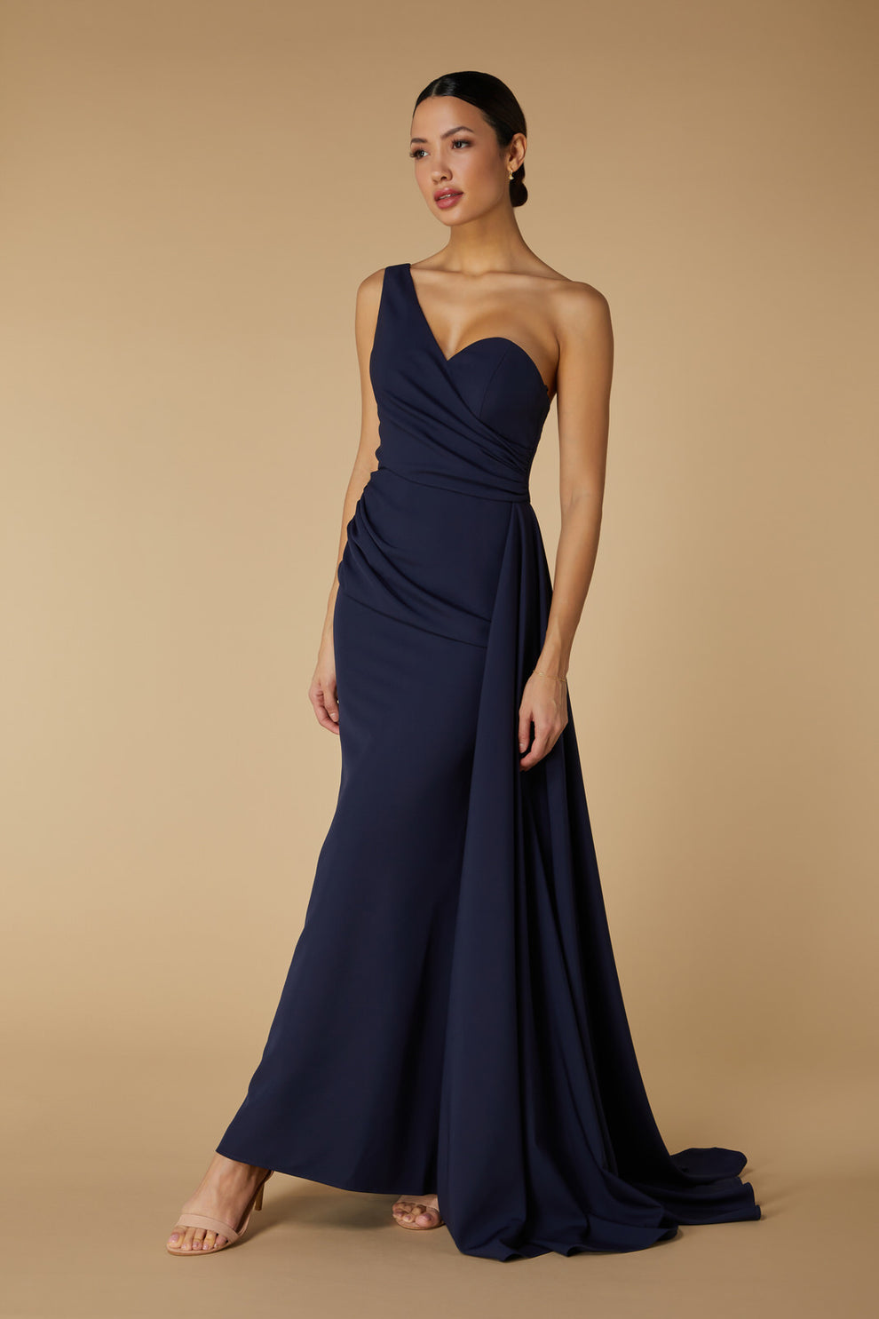 Jarlo's Hazel One Shoulder Maxi Dress with Drape Detail in Navy – Jarlo London