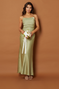 Jarlo's Emma Square Neck Maxi Dress with Cami Straps in Green Satin ...