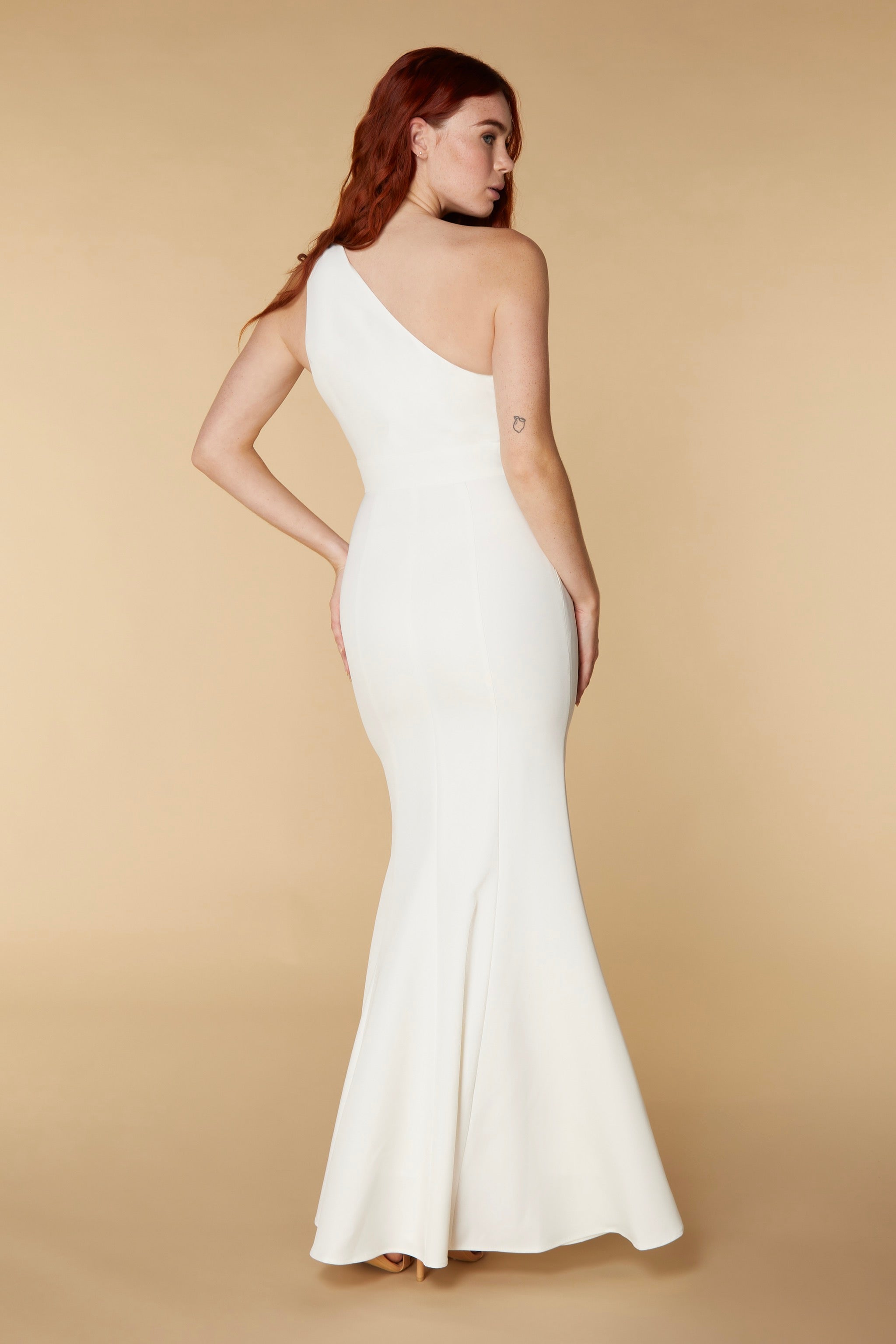 Jarlo's Zaria One Shoulder Fishtail Maxi with Cut Out Detail in Ivory ...